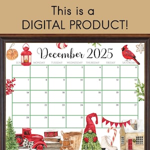 EDITABLE December 2025 Calendar, Colorful Christmas With Cute Gnome ...