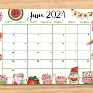 EDITABLE June 2024 Calendar Hello Summer w/ Cute Gnome and - Etsy España