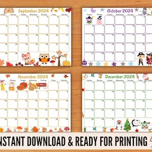 EDITABLE 2024 Calendars, Cute Monthly Calendar for Kids, Printable Kids ...