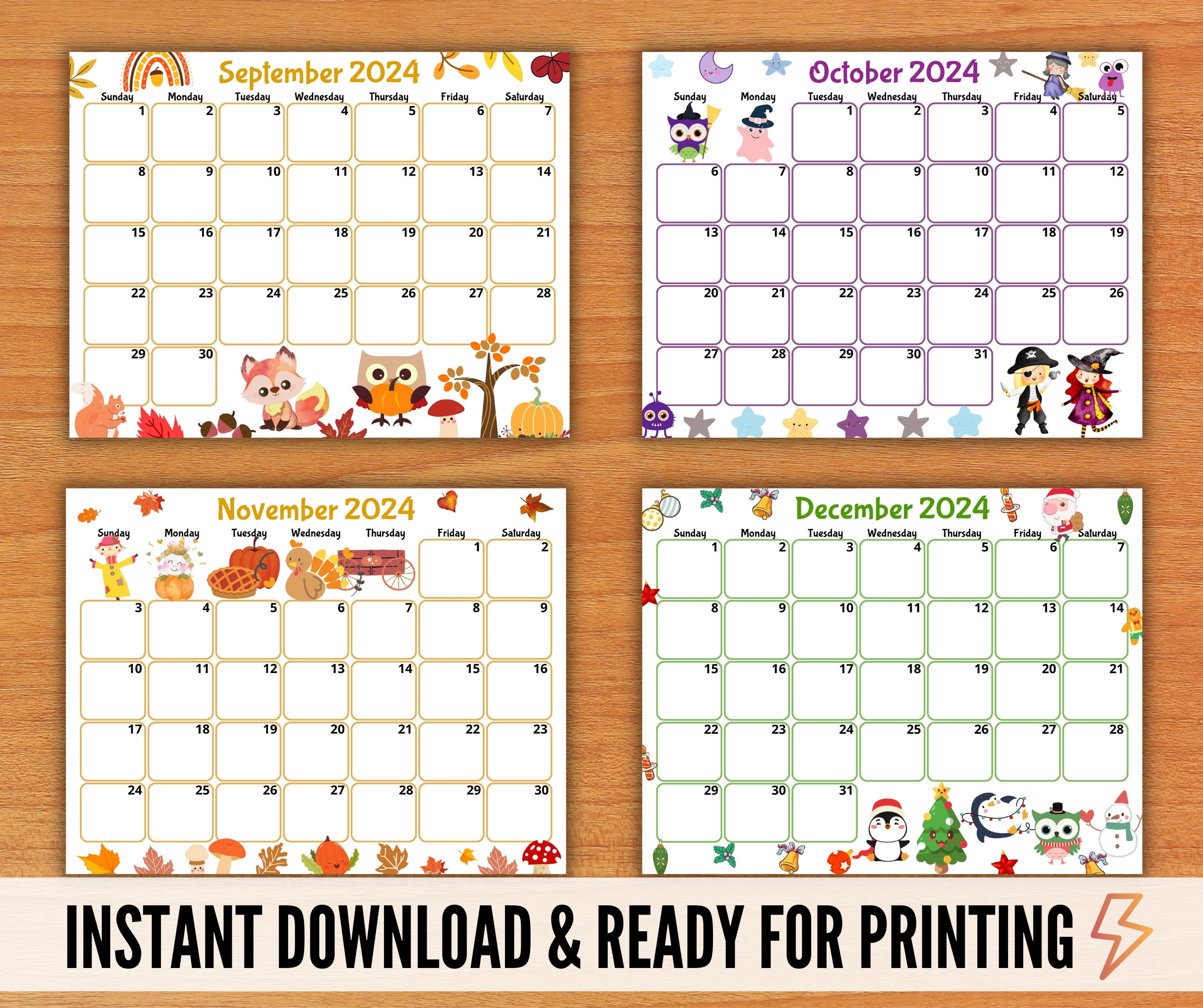 EDITABLE 2024 Calendars Cute Monthly Calendar for Kids - Etsy Australia