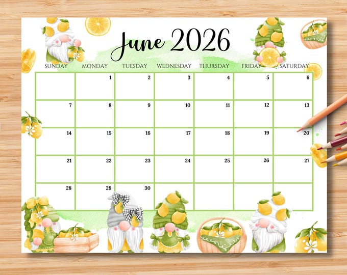 Editable June 2026 Calendar, Adorable and Refreshing Watermelon Summer ...