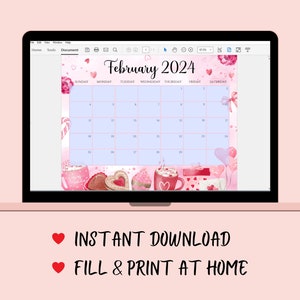 EDITABLE February 2024 Calendar, Happy Valentine With Sweet Treats ...