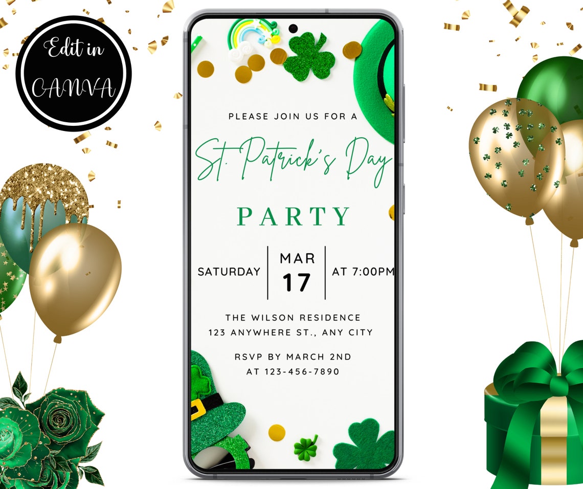Editable Digital St Patrick's Day Invitation, Eat Drink & Be Irish, St ...