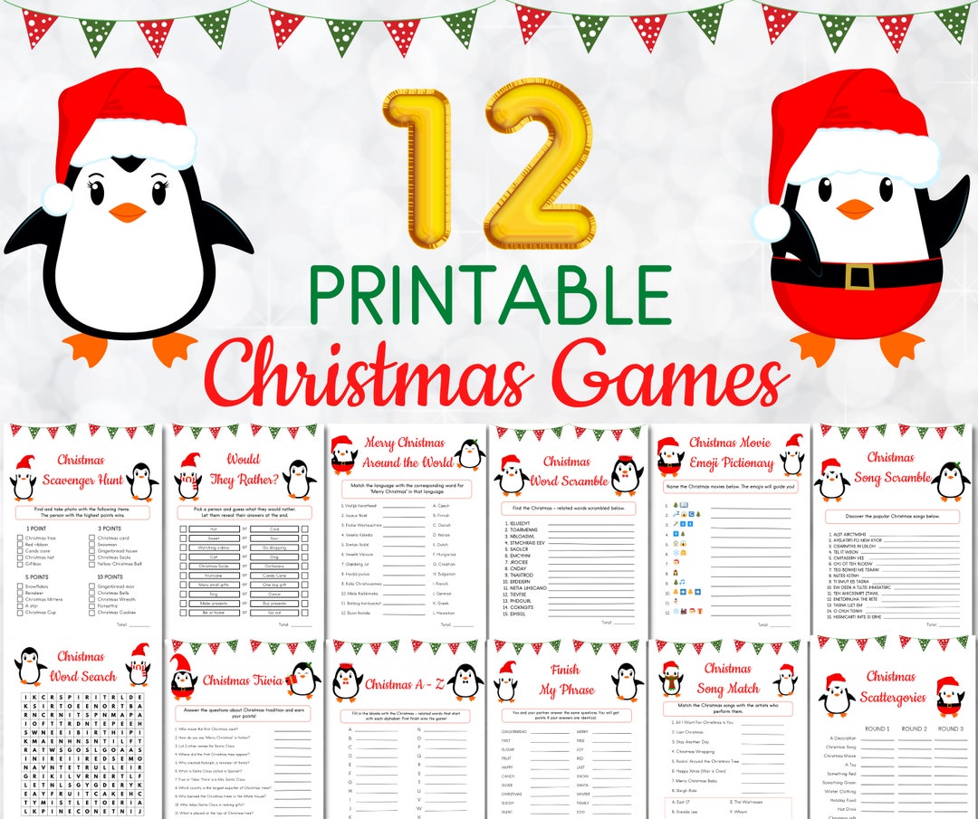 12 Printable Christmas Game Bundle, Christmas Party Games for Kids ...