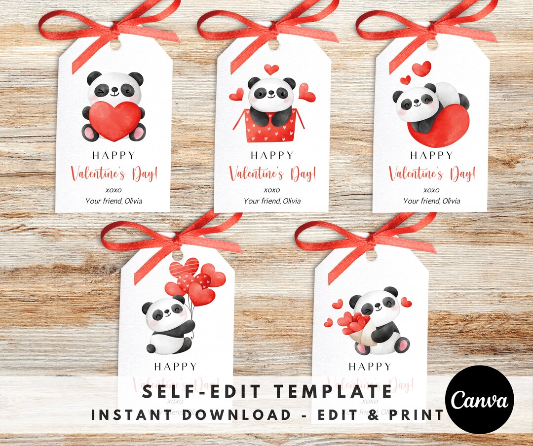 EDITABLE Valentine Gift Tag, School Gift Tag Template With Cute Panda ...