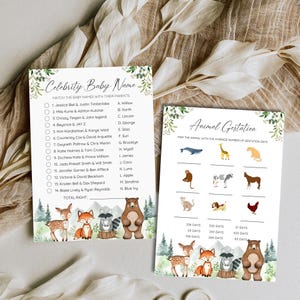 Woodland Baby Shower Game Bundle, Woodland Animal Baby Shower Game ...