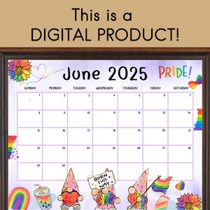 EDITABLE June 2025 Calendar, LGBT Pride Month Planner W/ Rainbow Gnomes ...