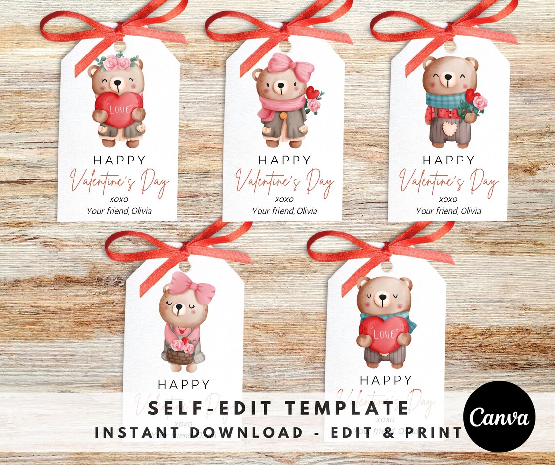EDITABLE Valentine Gift Tag School Tag Template W/ Cute - Etsy