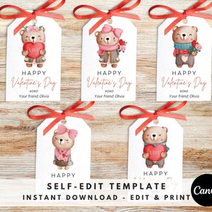 EDITABLE Valentine Gift Tag, School Tag Template W/ Cute Bears ...