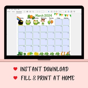 EDITABLE March 2024 Calendar, Happy St. Patrick's Day Planner ...