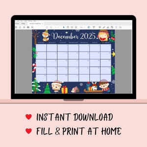 EDITABLE December 2025 Calendar, Joyful Christmas W/ Kids Playing ...