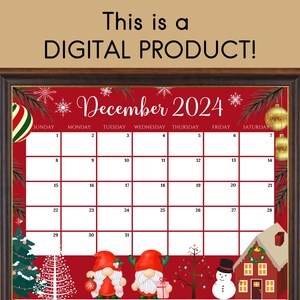 EDITABLE December 2024 Calendar, Colorful Christmas with Cute Gnomes ...