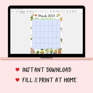 EDITABLE March 2024 Calendar vertical / Portrait, St. Patrick's Day ...