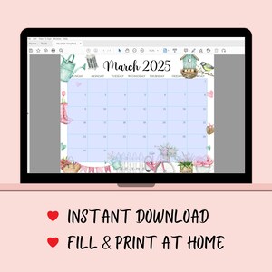 EDITABLE March 2025 Calendar, Beautiful Spring Planner With Flowers and ...