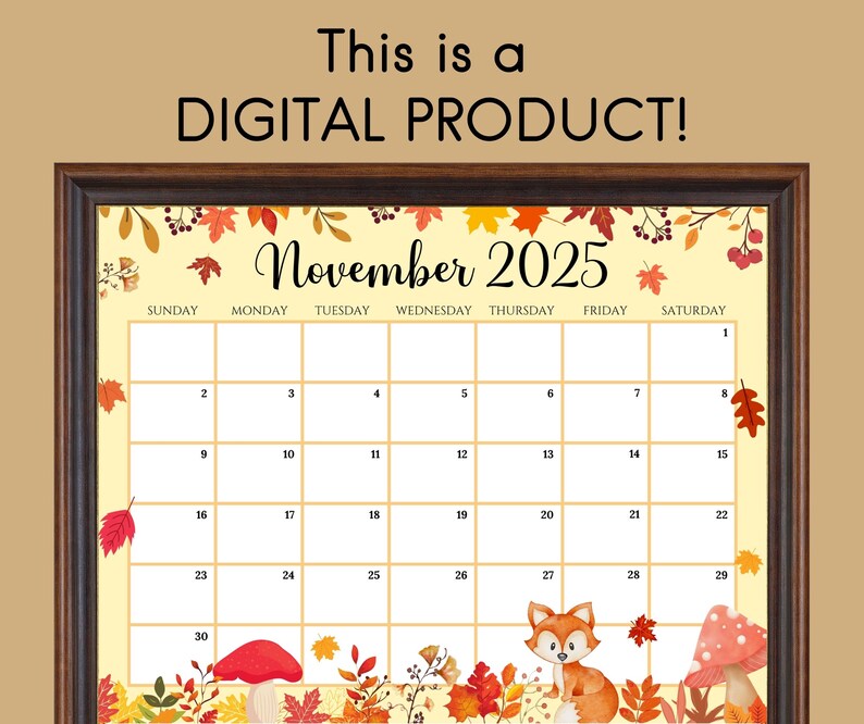 EDITABLE November 2025 Calendar, Beautiful Fall Autumn Printable ...