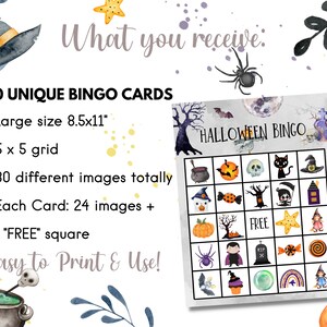 Printable Halloween Bingo 30 Unique Halloween Bingo Cards | Etsy