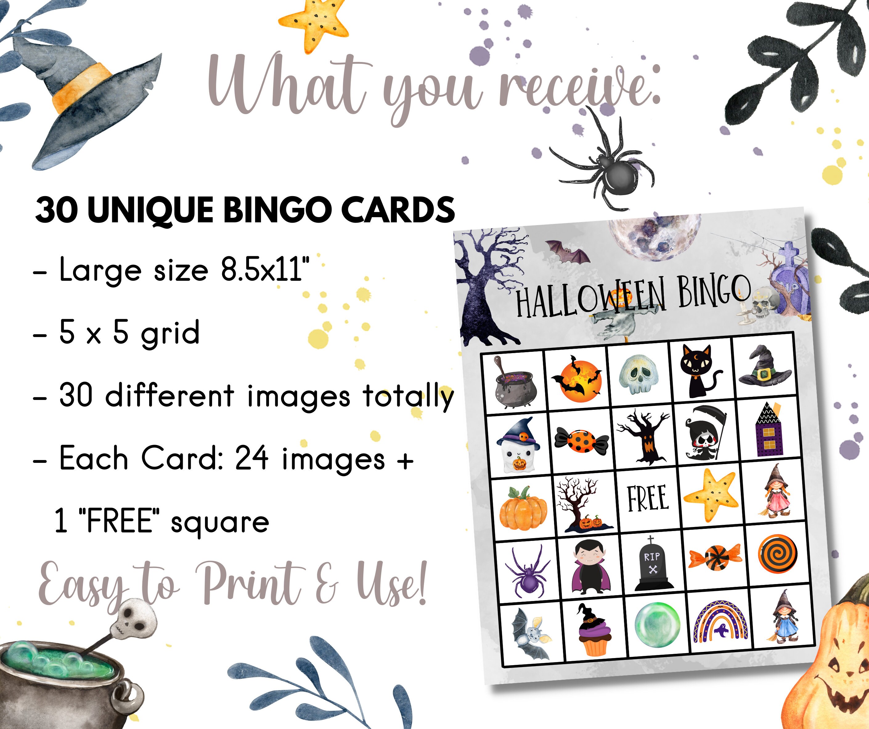 Printable Halloween Bingo 30 Unique Halloween Bingo Cards | Etsy