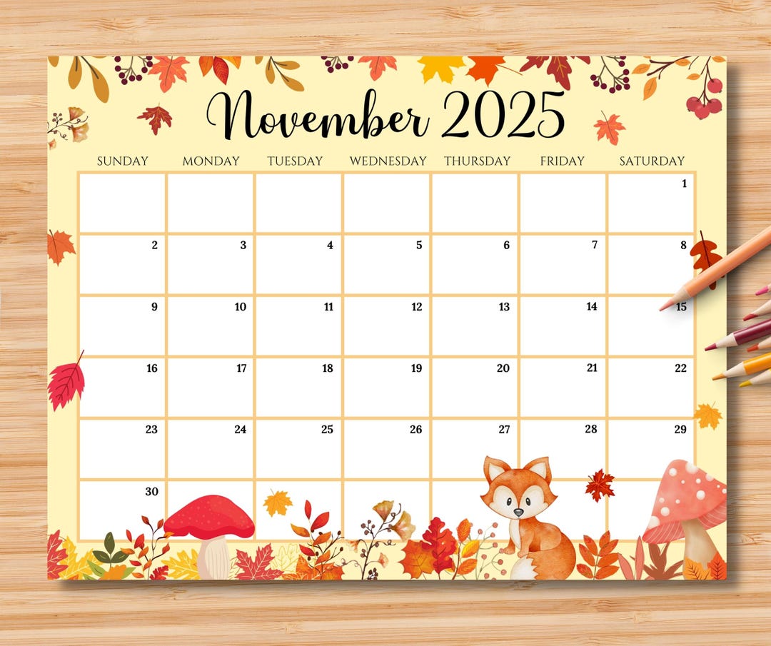 EDITABLE November 2025 Calendar, Beautiful Fall Autumn Printable ...