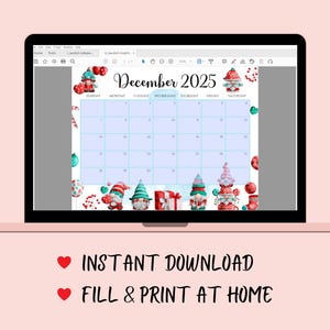 EDITABLE December 2025 Calendar, Adorable Christmas W/ Cute Gnomes ...