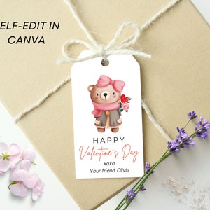 EDITABLE Valentine Gift Tag, School Tag Template W/ Cute Bears ...
