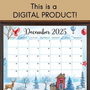 EDITABLE December 2025 Calendar, Beautiful Winter in a Highland W ...