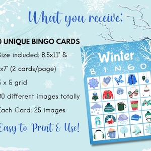 Printable Winter Bingo, 30 Unique Bingo Cards, Winter Activity, Winter ...