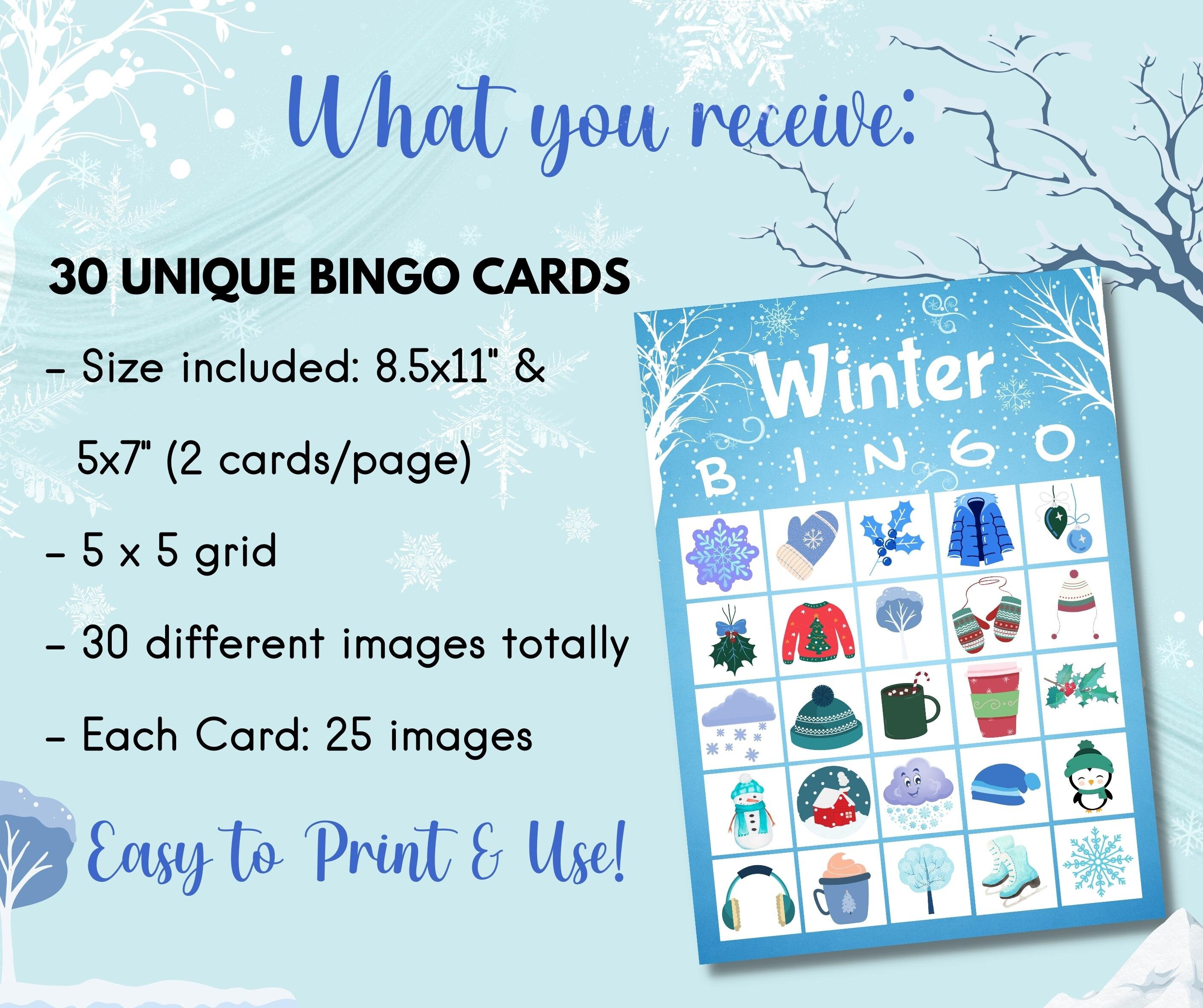 Printable Winter Bingo 30 Unique Bingo Cards Winter - Etsy