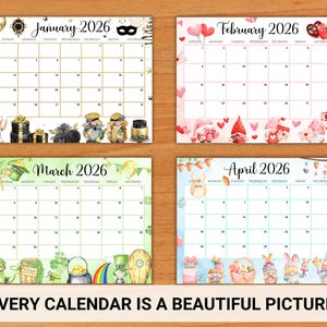 Editable Gnome 2026 Calendar | Cute Monthly Planner PDF | Printable ...