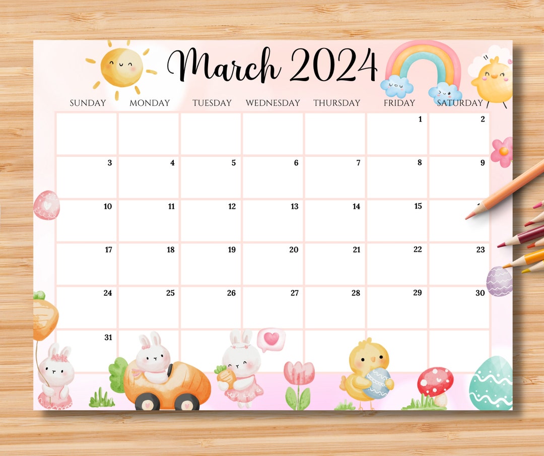EDITABLE March 2024 Calendar, Fillable Easter 2024 Planner, Monthly ...
