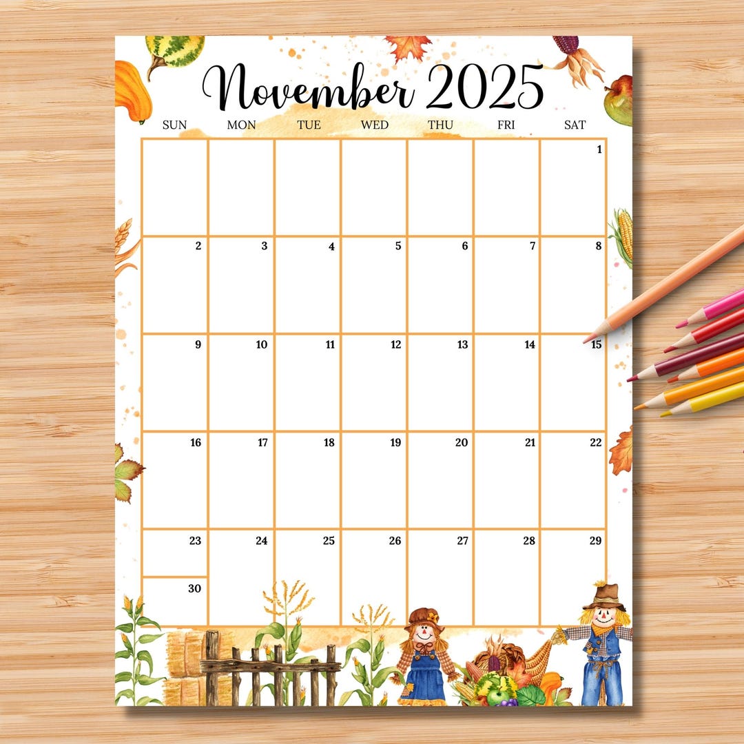 EDITABLE November 2025 Calendar (vertical/portrait), Cute Thanksgiving ...