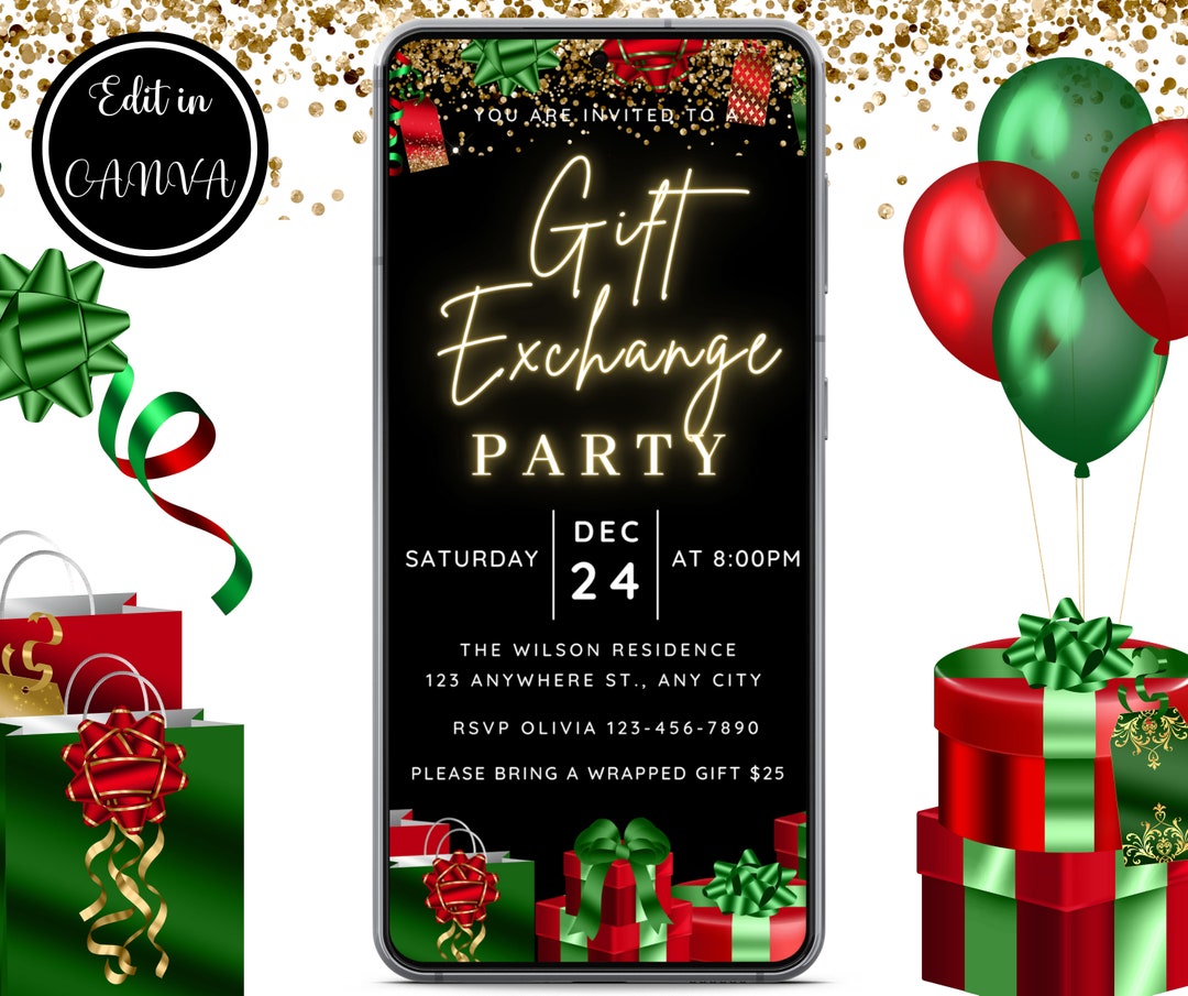 Editable Gift Exchange Party Invite, Digital Secret Santa Gift Exchange ...