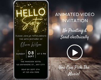 Hello Sixty Invite - Etsy