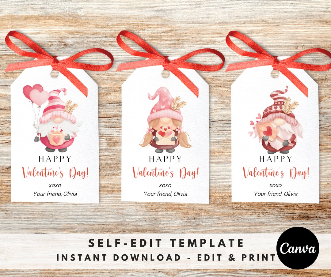 EDITABLE Valentine Gift Tag, School Gift Tag Template With Cute Gnomes ...