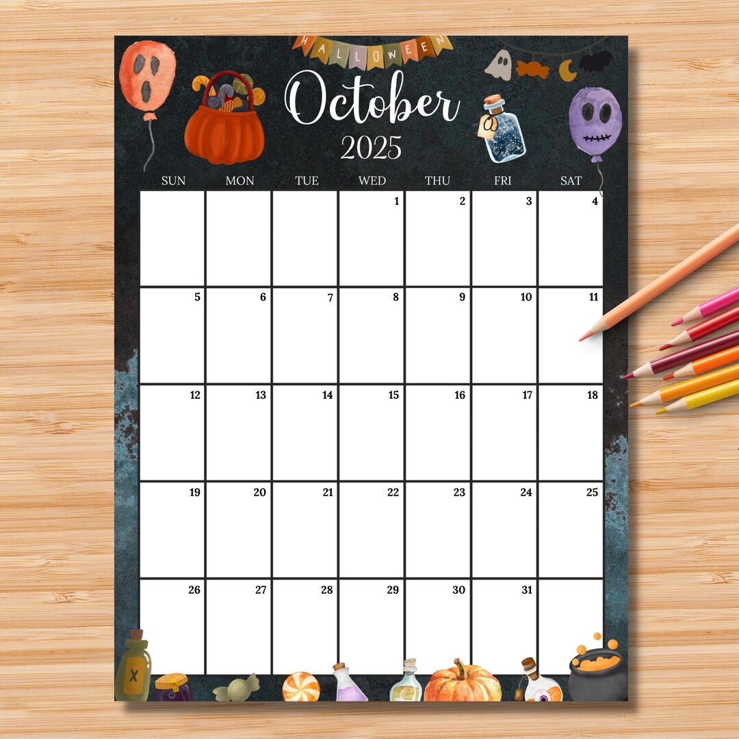 EDITABLE October 2025 Calendar (vertical/portrait), Spooky Halloween ...