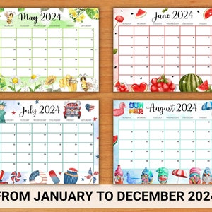 EDITABLE Monthly Calendar 2024 Bundle a4-size, Cute Printable Fillable ...