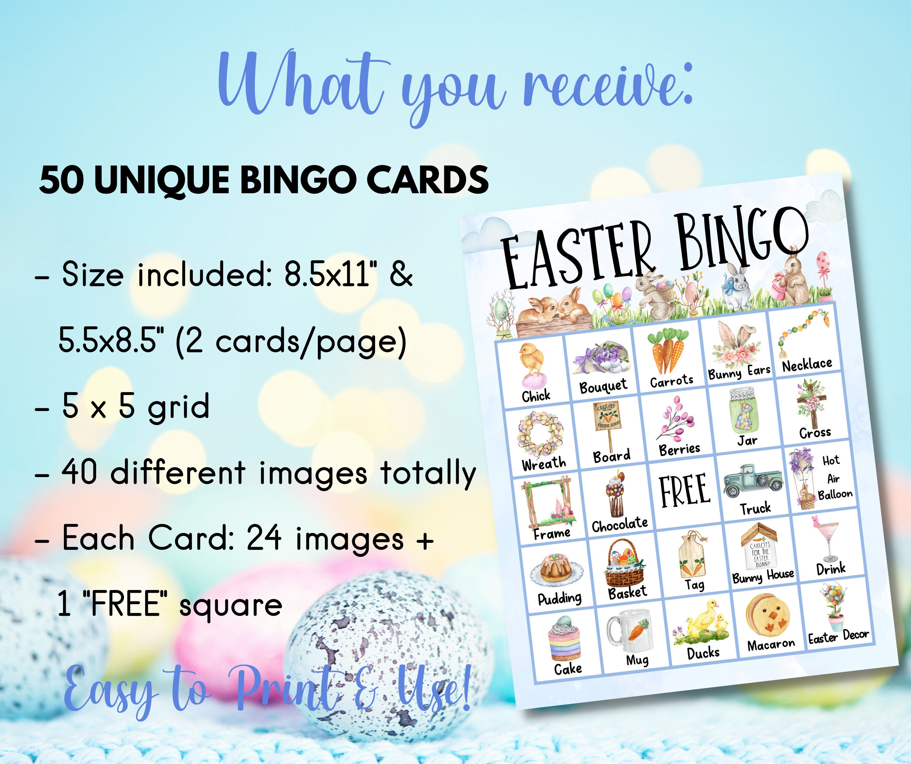 Printable Easter Bingo Game 50 Unique Bingo Cards W/labels - Etsy UK