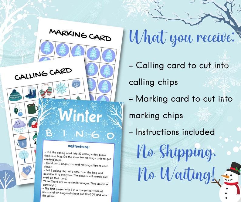 Printable Winter Bingo, 30 Unique Bingo Cards, Winter Activity, Winter ...