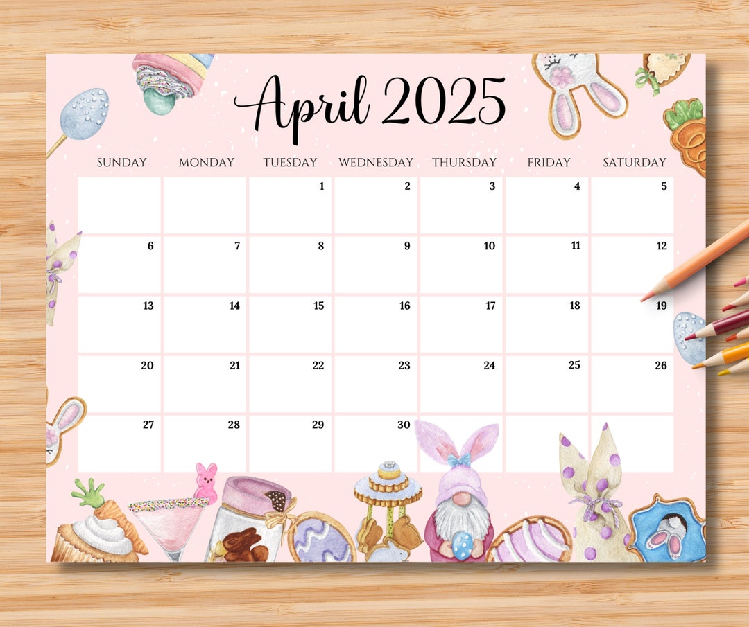 EDITABLE April 2025 Calendar, Happy Easter Day With Cute Gnome ...