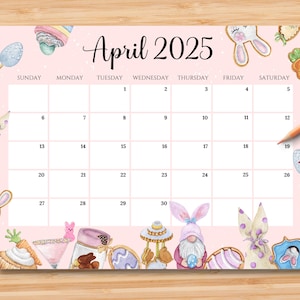 EDITABLE April 2025 Calendar, Happy Easter Day With Cute Gnome ...
