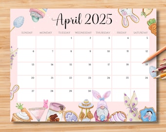 April 2025 Calendar, Happy Easter With Cute Bunny, Printable Planner ...