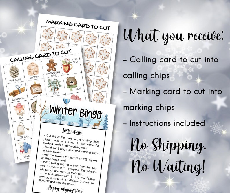 Winter Bingo Game, 50 Unique Bingo Cards, Kids' Winter Activity, Winter ...