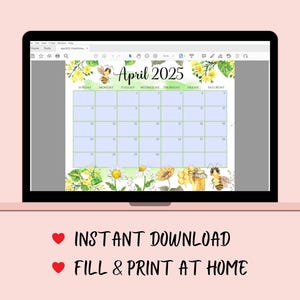 Calendario de abril de 2025 EDITABLE, hermosa agenda de primavera con ...