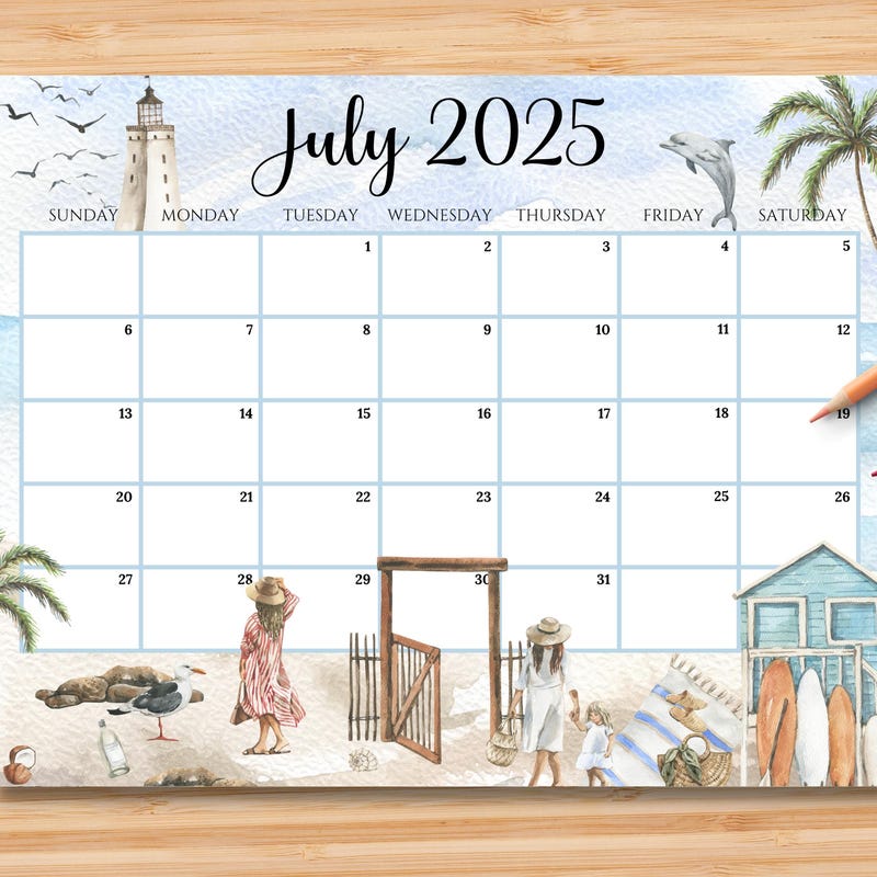 July Calendar 2025 Printable - Etsy