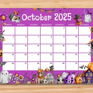 Editable October 2025 Calendar, Spooky Halloween W/ Cute Ghost & Skull ...