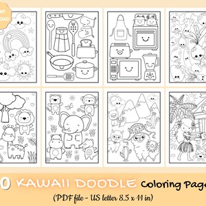 40 Printable Kawaii Doodle Coloring Pages for Kids Teens Adults, Cute ...