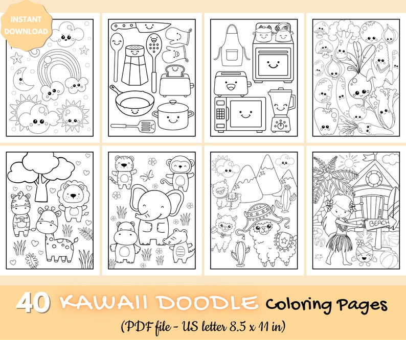40 Printable Kawaii Doodle Coloring Pages for Kids Teens - Etsy
