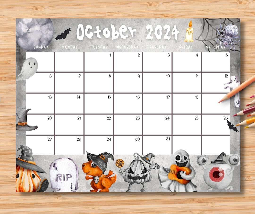 Editable October 2024 Calendar, Spooky Halloween With Cute Ghost ...
