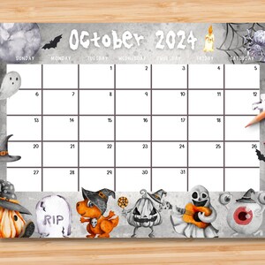 Editable October 2024 Calendar, Spooky Halloween With Cute Ghost ...