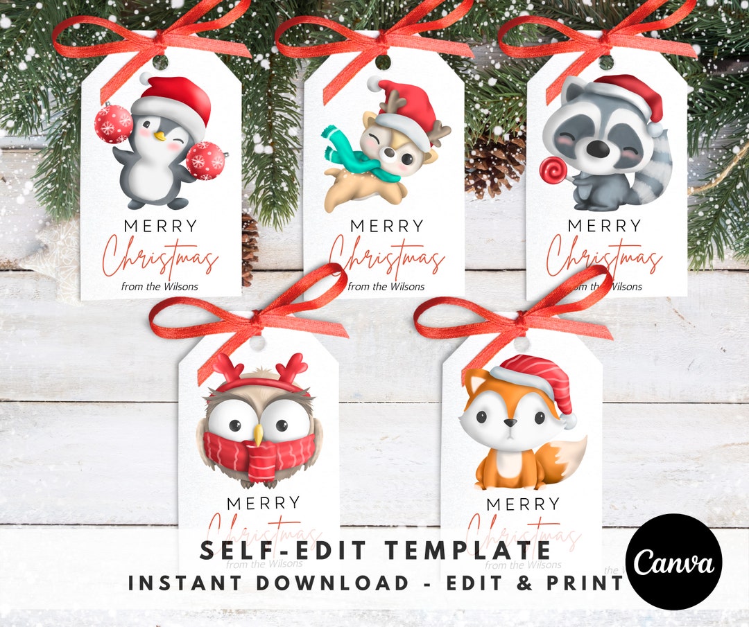 EDITABLE Christmas Gift Tag, Cute Cartoon Holiday Gift Tag Template ...