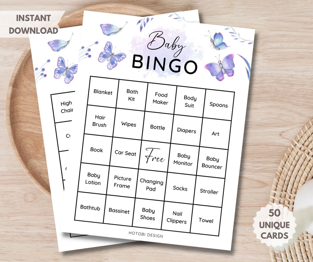 50 Prefilled Baby Shower Bingo Cards, Baby Bingo Game, Bonus Blank Card ...
